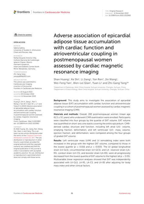 Pdf Adverse Association Of Epicardial Adipose Tissue Accumulation