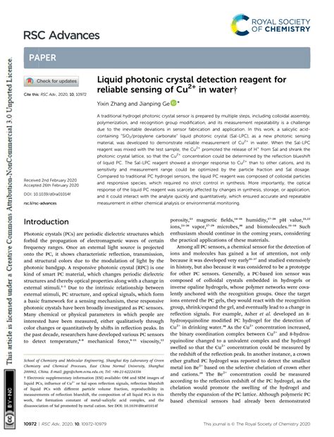 Pdf Liquid Photonic Crystal Detection Reagent For Reliable Sensing Of