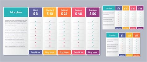 Premium Vector Price Table Template Comparison Plan Chart Set