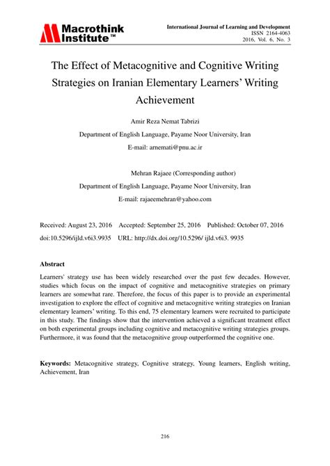 Pdf The Effect Of Metacognitive And Cognitive Writing Strategies On Iranian Elementary