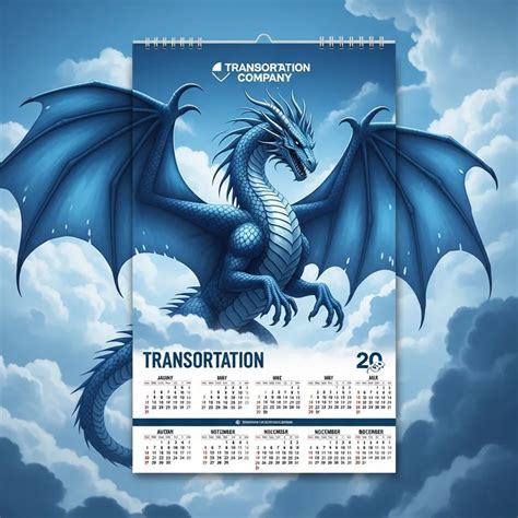 Dragon Themed Calendar For Transport Company In Blue Tones Ai Art