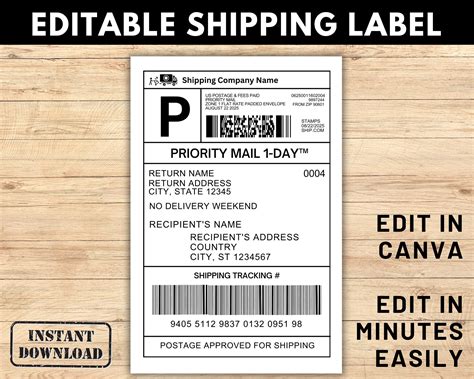 Editable Shipping Label Template Editable Personalized Mail Label