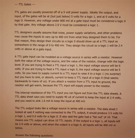 Solved Ttl Gates Ttl Gates Are Usually Powered Off Of