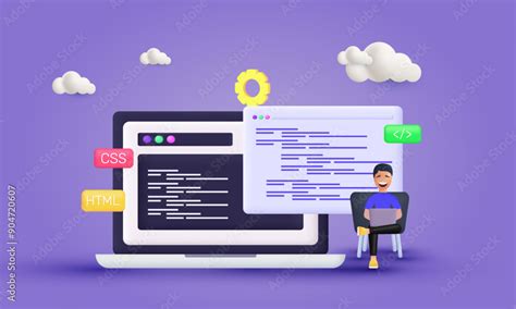 3d Vector Realistic Website Programming Coding Web Development Influencer Style Vector Design