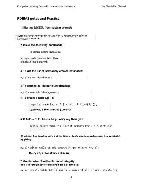 Rdbms Notes And Practical Pdf Relational Database Data Management