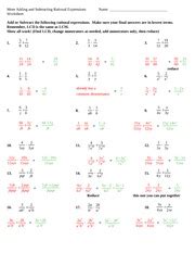 Handout Adding And Subtracting Rational Expressions More Key Worksheets Library