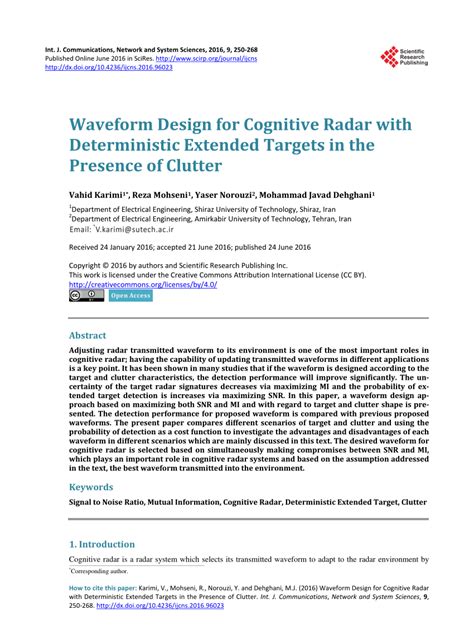 PDF Waveform Design For Cognitive Radar With Deterministic Extended Targets In The Presence Of