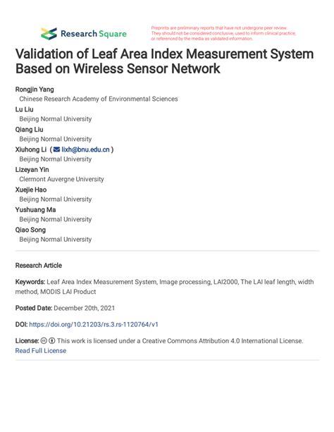 Pdf Validation Of Leaf Area Index Measurement System Based On
