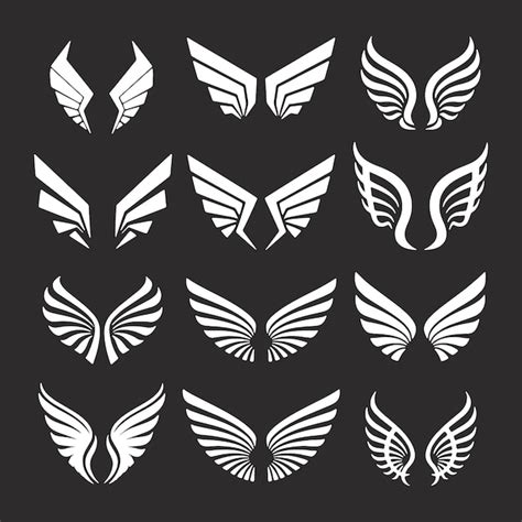 Set Of Angel Wings Illustrations Perfect For Emblems Logos And Creative