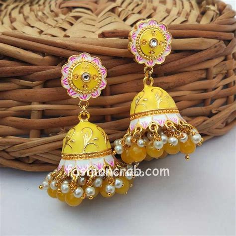 Yellow Jhumka Earrings For Saree