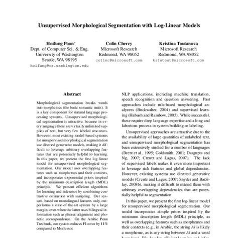 Unsupervised Morphological Segmentation With Log Linear Models Acl