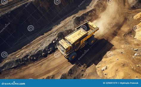 Open Pit Mine Industry Big Yellow Mining Truck For Coal Neural Network Ai Generated Stock Image