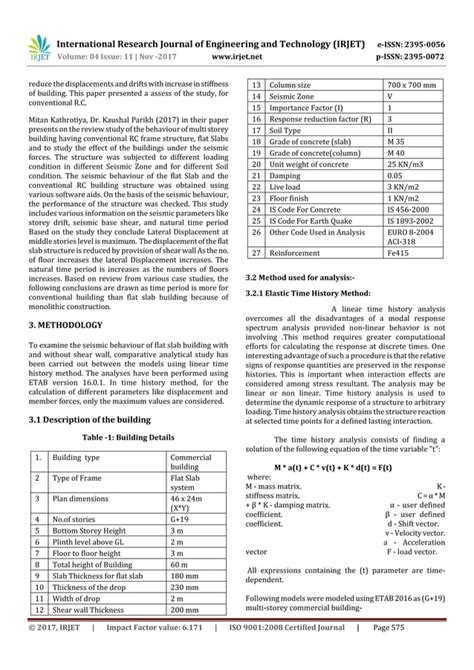 Seismic Response Of Multi Storey Flat Slab Building With And Without Shear Wall Pdf
