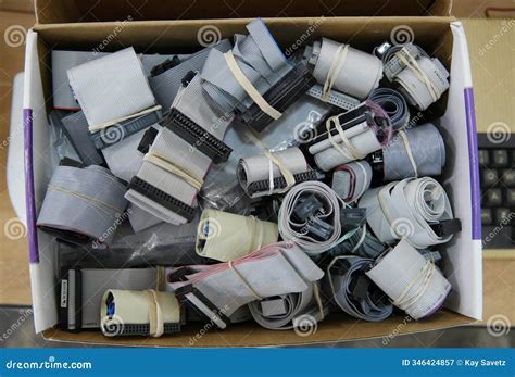 Assorted Computer Ribbon Cables In A Box Stock Image Image Of Repair Electronics 346424857