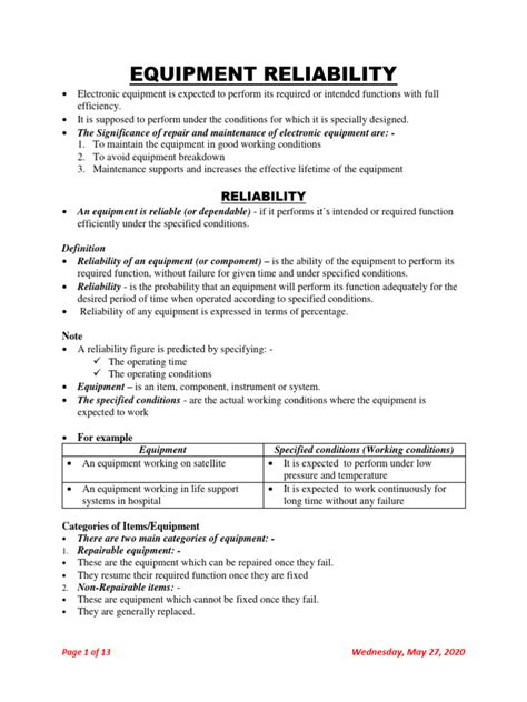 Equipment Reliability Notes Download Free Pdf Reliability