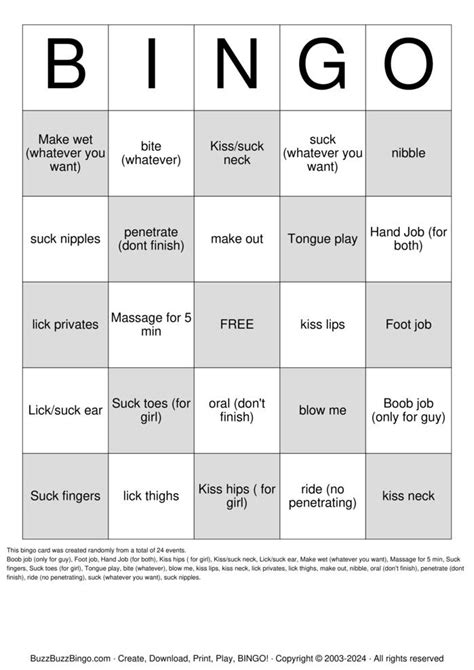 Sex Bingo Cards To Download Print And Customize