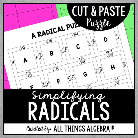 Simplifying Radicals Cut And Paste Puzzle All Things Algebra®