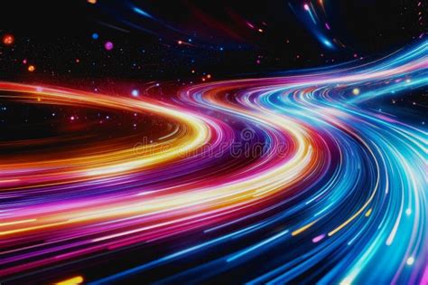 Glowing Digital Waves Of Neon Light Colorful Particles And Futuristic Cosmic Landscape Stock