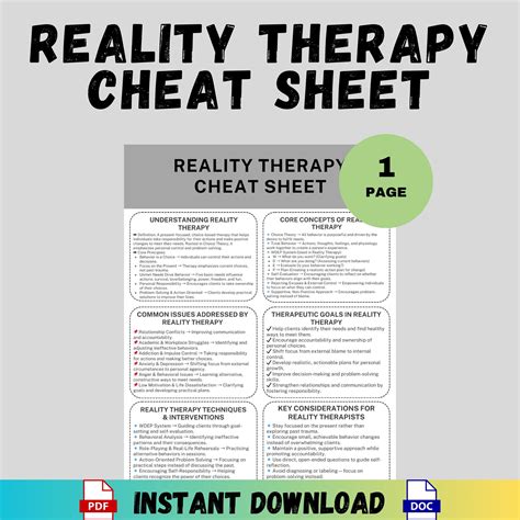 Reality Therapy Cheat Sheet Counseling Tools For Reality Therapy