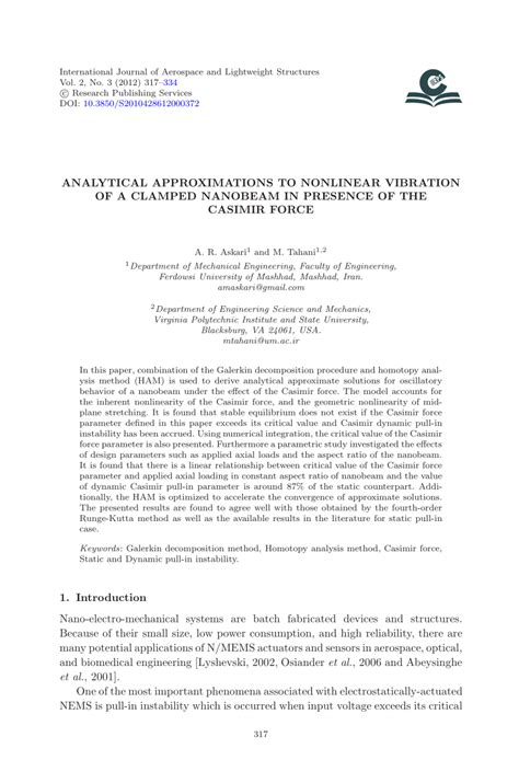 Pdf Analytical Approximations To Nonlinear Vibration Of A Clamped