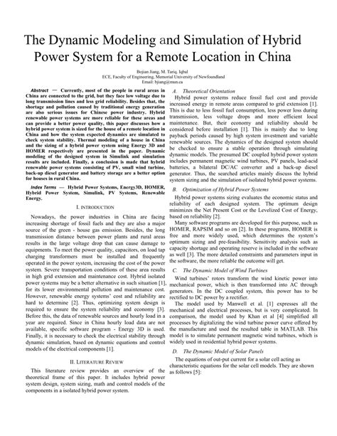 Pdf The Dynamic Modeling And Simulation Of Hybrid Power System For A Remote Location In China