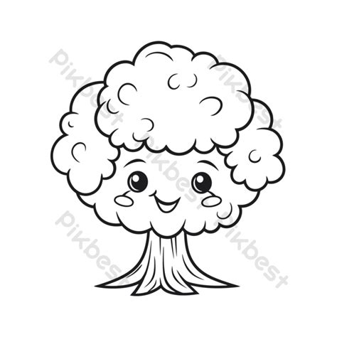 Outline Sketch Cute Cartoon Tree Coloring Page Drawing Vector PNG Images PNG Free Download