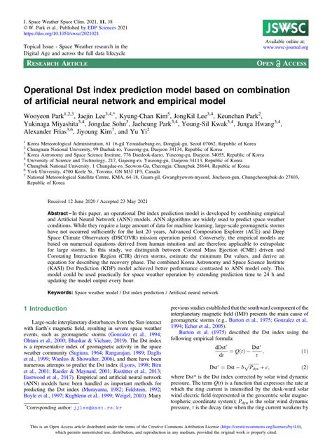 Pdf Operational Dst Index Prediction Model Based On Combination Of Artificial Neural Network