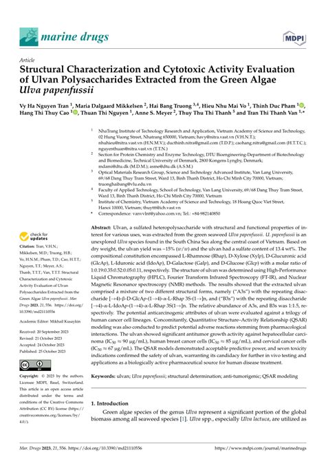 Pdf Structural Characterization And Cytotoxic Activity Evaluation Of Ulvan Polysaccharides