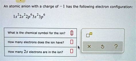 An Atomic Anion With A Charge Of 1 Has The Following Electron Configuration 1s2 2s2 2p6 3s2
