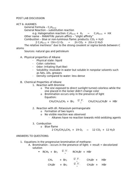 Post Lab Discussion Pdf Alkene Alkane