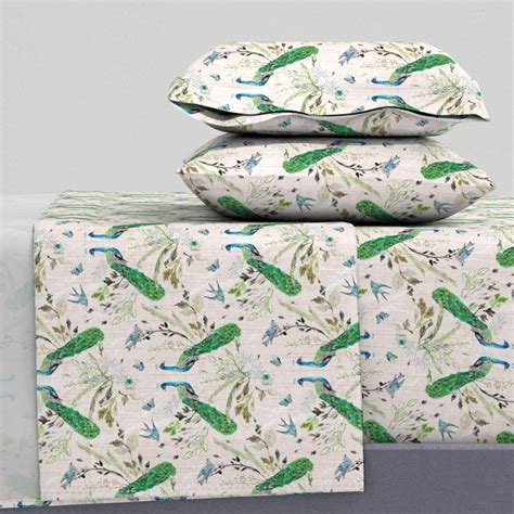 Floral Peacock Sheets Peacock Chinoiserie Blush By Nouveaubohemian