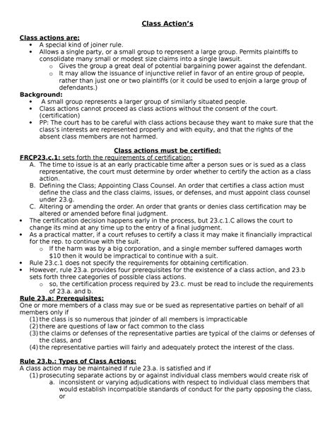 Civil Procedure 2 Outline Class Actions Class Actions Are A Special Kind Of Joiner Rule Civil Procedure 2 Outline Class Actions Class Actions Are A Special Kind Of Joiner Rule