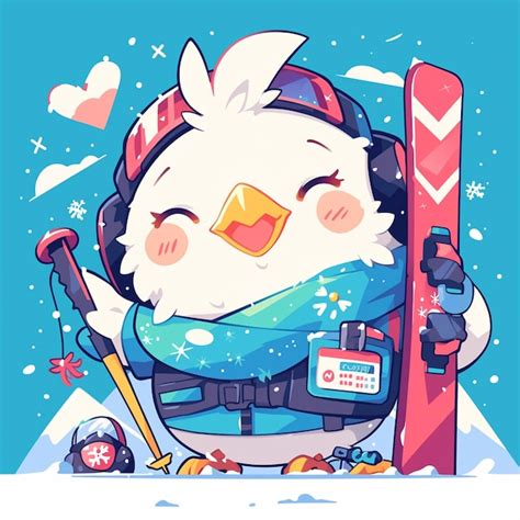 Premium Vector A Cute Chick Ski Instructor Cartoon Style