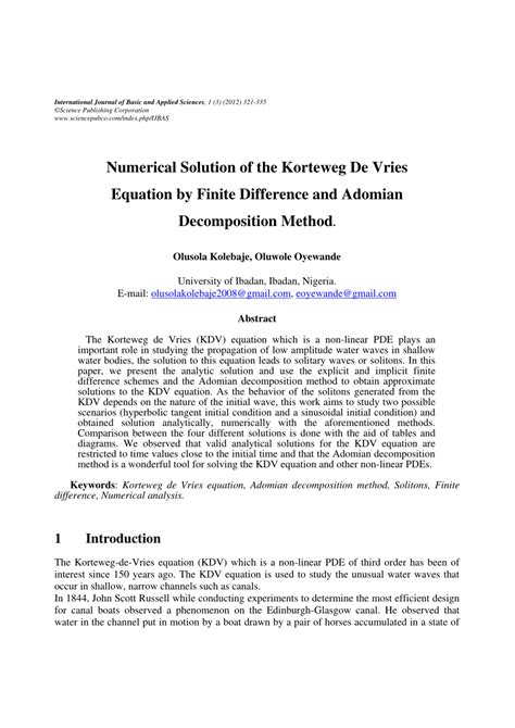Pdf Numerical Solution Of The Korteweg De Vries Equation By Finite