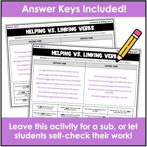 Helping And Linking Verbs Worksheet Practice Activities 3rd 4th 5th