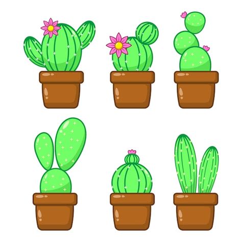 Premium Vector Set Of Cactus On Pot Illustration