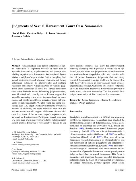 Pdf Judgments Of Sexual Harassment Court Case Summaries