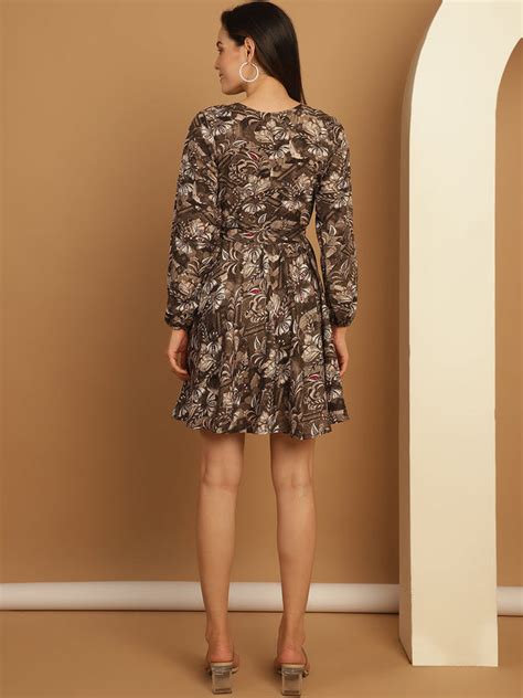 Buy Womens Floral Print Short Western Dress Brown Rasiya Online At