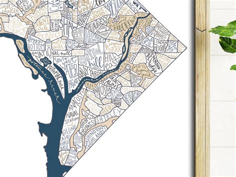 Washington Dc Neighborhoods Map Poster Hand Lettered Art Print Etsy
