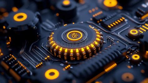 Futuristic Circuit Board With Central Processing Unit Glow Stock Illustration Illustration Of