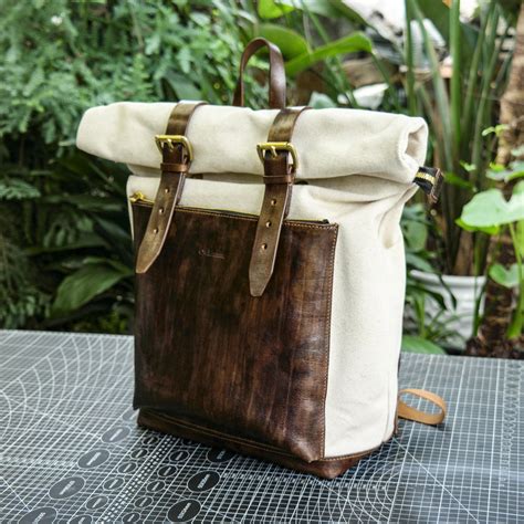 【pdf Pattern】roll Top Canvas Backpack Plant Tanned Leather Backpack