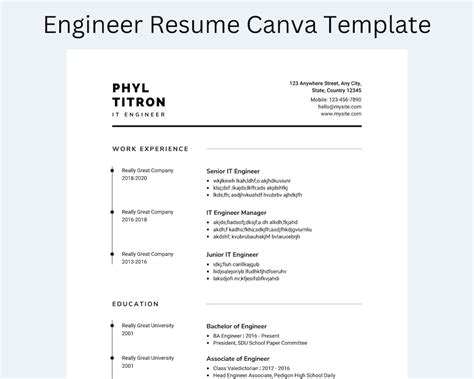 Resume Canva Template Engineer Template Simple Resume Etsy