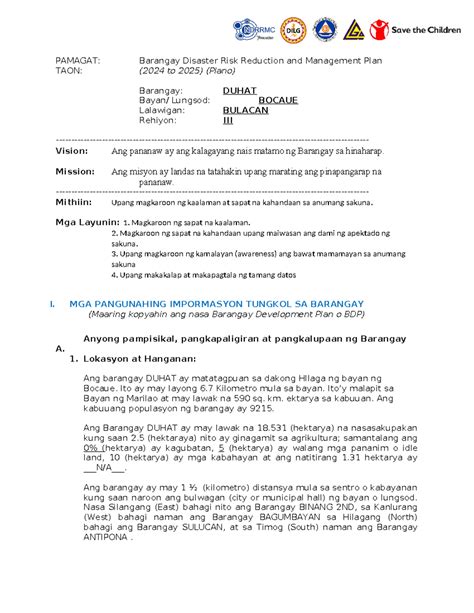 Bdrrm Plan Template With Logos Bunlo Pamagat Barangay Disaster Risk