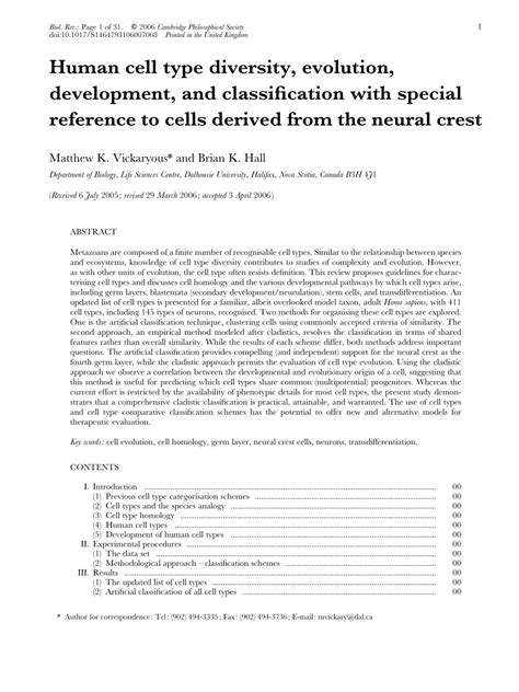 Pdf Human Cell Type Diversity Evolution Development And Classification With Special