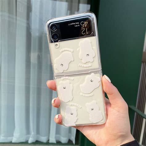 168cm케이스 클리어 하드 Z플립3z플립4 곰찌 글씨 패턴
