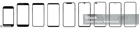 흰색 빈 터치 스크린과 그림자 전면 보기와 높은 품질의 사실적인 트렌디 한 다른 블랙 모델 스마트 폰을 설정합니다 상세한 모형 스마트 폰 모델 3d 휴대 전화 전면 보기