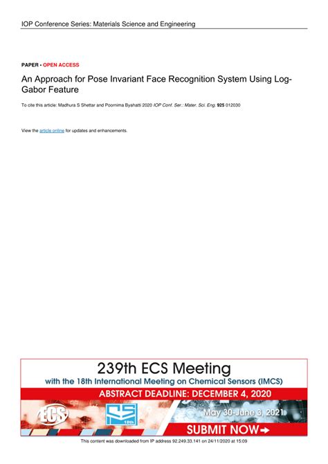 Pdf An Approach For Pose Invariant Face Recognition System Using Log
