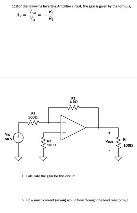 solved for the following inverting amplifier circuit the
