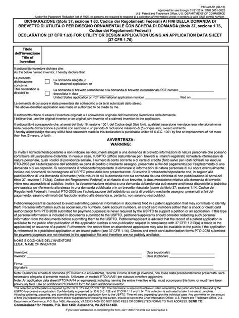 Uspto Patent Application Declaration Form Blank Fillable Template