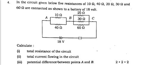 In The Circuit Given Below Five Resistances Of 10 Omega 40 Omega 20